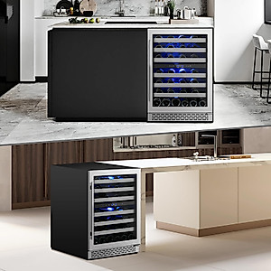 VINECOLD 24" Wine Cooler Refrigerator Dual Zone 54 Bottle Capacity, Seamless Reversible Doors,Shelves Stainless Steel Edged, Built-in or Freestanding Wine Cooler for Home and Kitchen