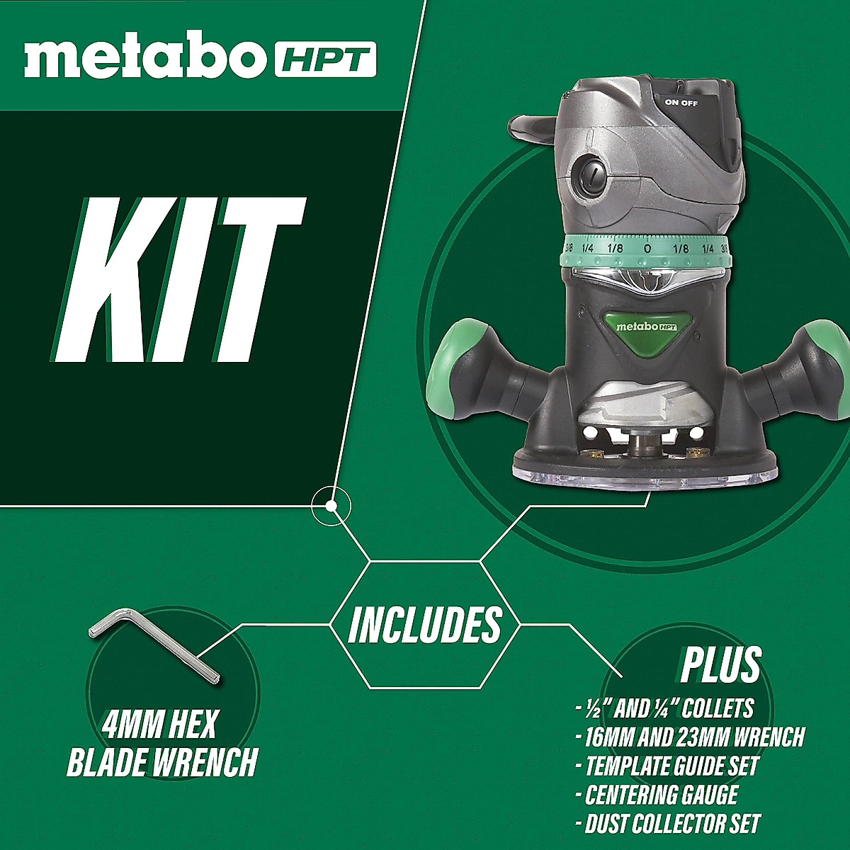 Metabo HPT Router | Fixed Base | 11 Amp Motor | 2-1/4 Peak HP | Variable Speed | M12VC