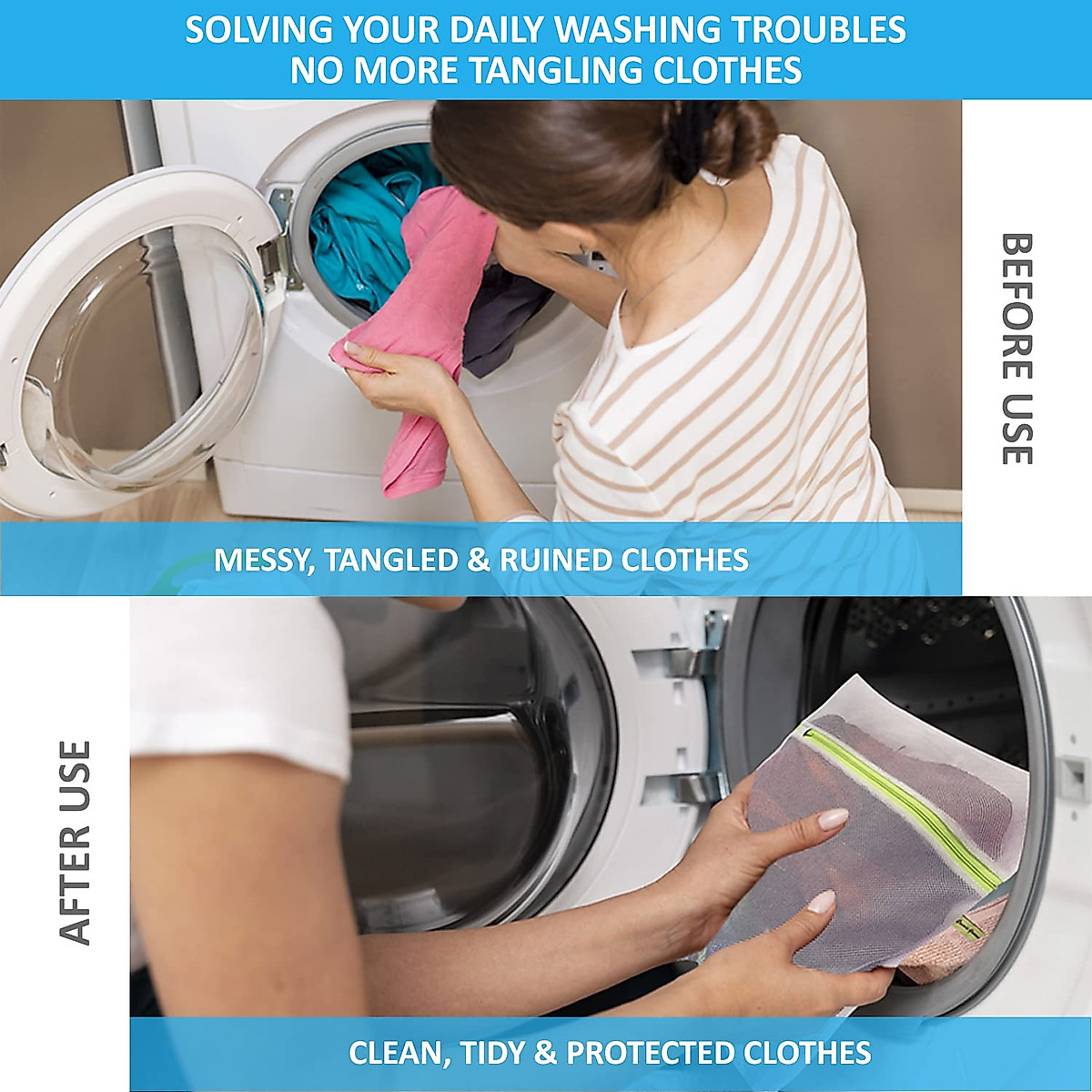 Cosmiic Greens 3 Pcs (S1/M1/L1) Mesh Laundry Washing Bags with Premium Rust Free Zipper, Storage Bag, Store Dirty Clothes, Washing Bags, Blouse, Bra, Hosiery, Lingerie, Stocking, Jeans (Polyester)