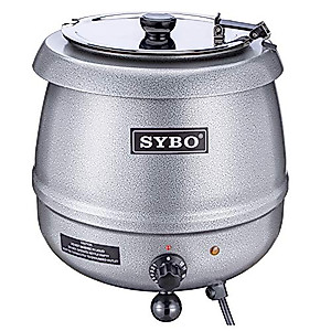 SYBO Stainless Steel Soup Kettle with Hinged Lid and Insert Pot, 10.5 Quarts, Commercial Grade & DL2112 Commercial Grade Food Heat Lamp Portable Electric Food Warmer 2-Bulb with Free-Standing,Silver