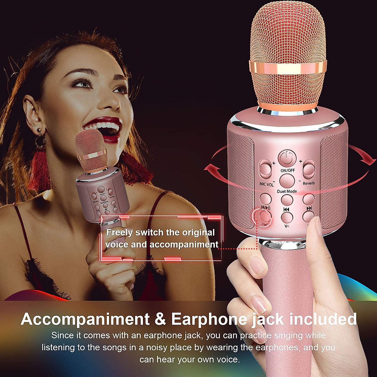 Karaoke Microphone Bluetooth Microphone Multi-Function Wireless Karaoke Machine for Kids Adults, Portable Handheld Karaoke Mic Car Home Party for All Smartphones
