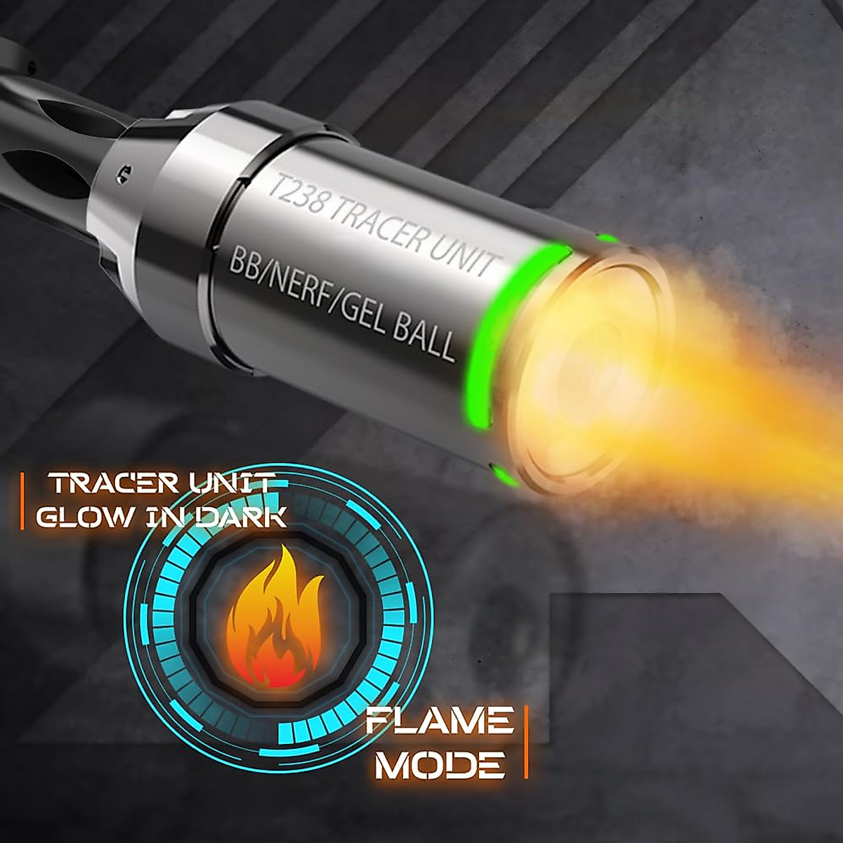 T238-Airsoft Tracer Unit, Spitfire Tactical Tracer Unit for Airsoft/NERF/Gel Blaster, 14mm Counterclockwise Threaded Adapter, 19mm to 16mm Adapter and Allen Key (Fluorescent, Silver)