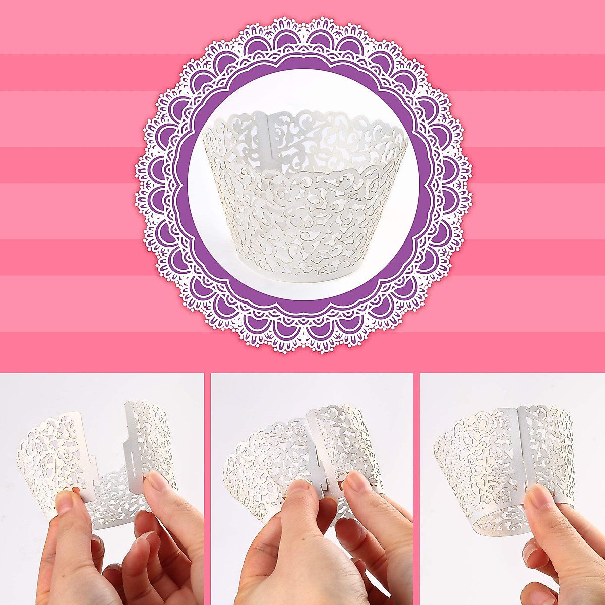 LotFancy Lace Cupcake Wrappers, 200Pcs White Cupcake Wraps, Artistic Laser Cut Cupcake Sleeves for Wedding, Baby Shower, Birthday, Party Decoration, Filigree Vine Design, Standard Size