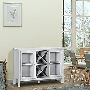 HOMCOM Coffee Bar Cabinet, Sideboard Buffet Cabinet with Removable Wine Rack, Tempered Glass Door and Adjustable Shelves, Wine Cabinet for Living Room, Kitchen, Entryway, Gray