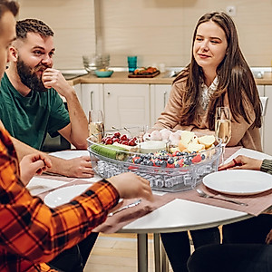 Newbro Chilled Veggie Tray with Lid, Shrimp Cocktail Serving Dishes for Entertaining, Ice Serving Platters and Trays Cold Travel Cookout Tailgate Essentials, Appetizer Fruit Snack Tray for Party Clear