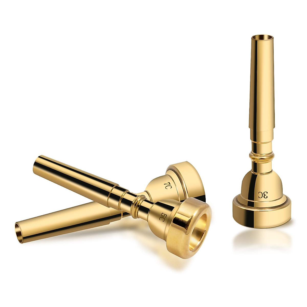 Cheerock 3Pack Trumpet Mouthpiece 3C 5C 7C Trumpet Accessories, Brass Trumpet Mouthpiece Set Suitable for Beginners and Professional Players （Gold）