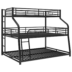 Triple Bunk Beds Twin XL/Full XL/Queen, Made of Heavy Duty Steel with Ladders and Full-Length Guardrails for Boys, Girls, Teens (Black)