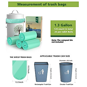 AYOTEE 100% Compostable Trash Bags, Small Compost Bags 1.3 Gallon, Small Trash Bags Compostable Bags for Kitchen Compost Bin 4.5-5 Liter, Meeting ASTM Standards Certified 125 Count