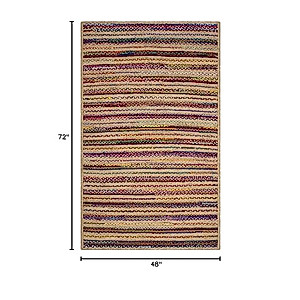 SAFAVIEH Cape Cod Collection Accent Rug - 4' x 6', Natural & Multi, Handmade Stripe Boho Braided Jute, Ideal for High Traffic Areas in Entryway, Living Room, Bedroom (CAP303A)