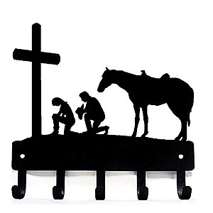 Cowboy Cowgirl at The Cross - Key Rack Hanger - Large 9 inch Wide - Made in USA; Faith Home Décor and Storage; Gift for Christians