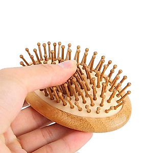 Pig Bristle Round Brush - Anti-Static Wood Pins, Compact Travel-Friendly Design for All Hair Types