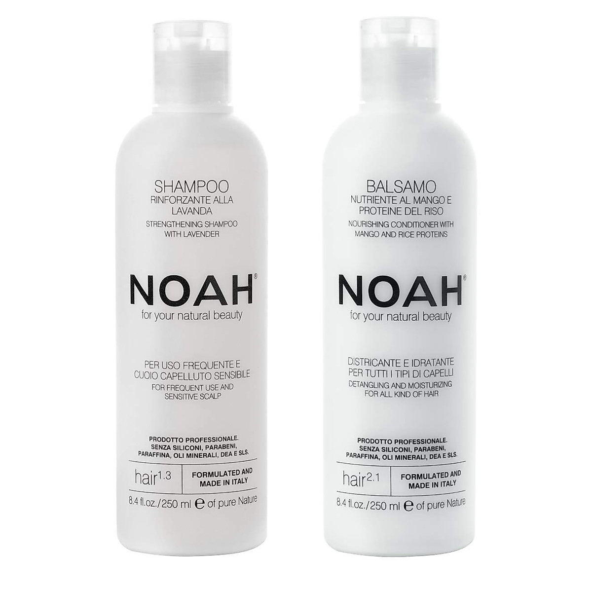 Noah Hair – 1.3 Shampoo with Lavender and 2.1 Nourishing Conditioner with Mango Set – Hair Care for Natural Beauty - 8.5 fl.oz (250 ml) Each