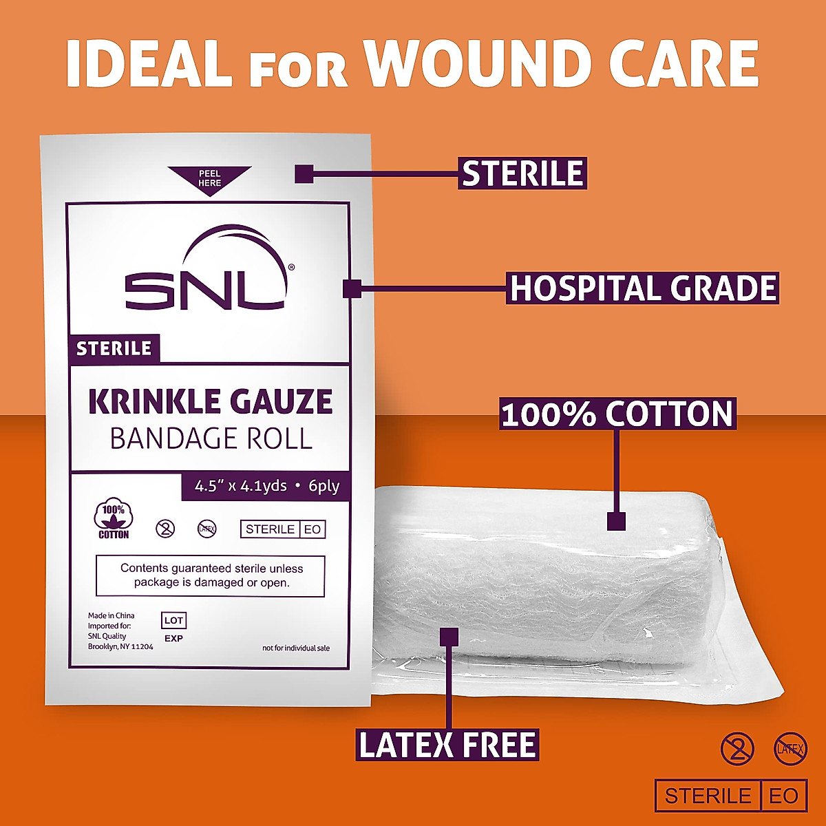 SNL Sterile Krinkle Kerlix Type 4 1/2" x 4 1/8 Yds, Latex Free, Hospital Grade Bandage Roll - Pack of 6
