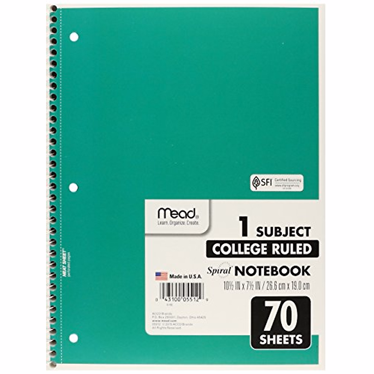 Mead Spiral Notebook, College Ruled, 1 Subject, 70 Sheets, 7.5" x 10.5", 12 Pack, Assorted Colors (05512-12)