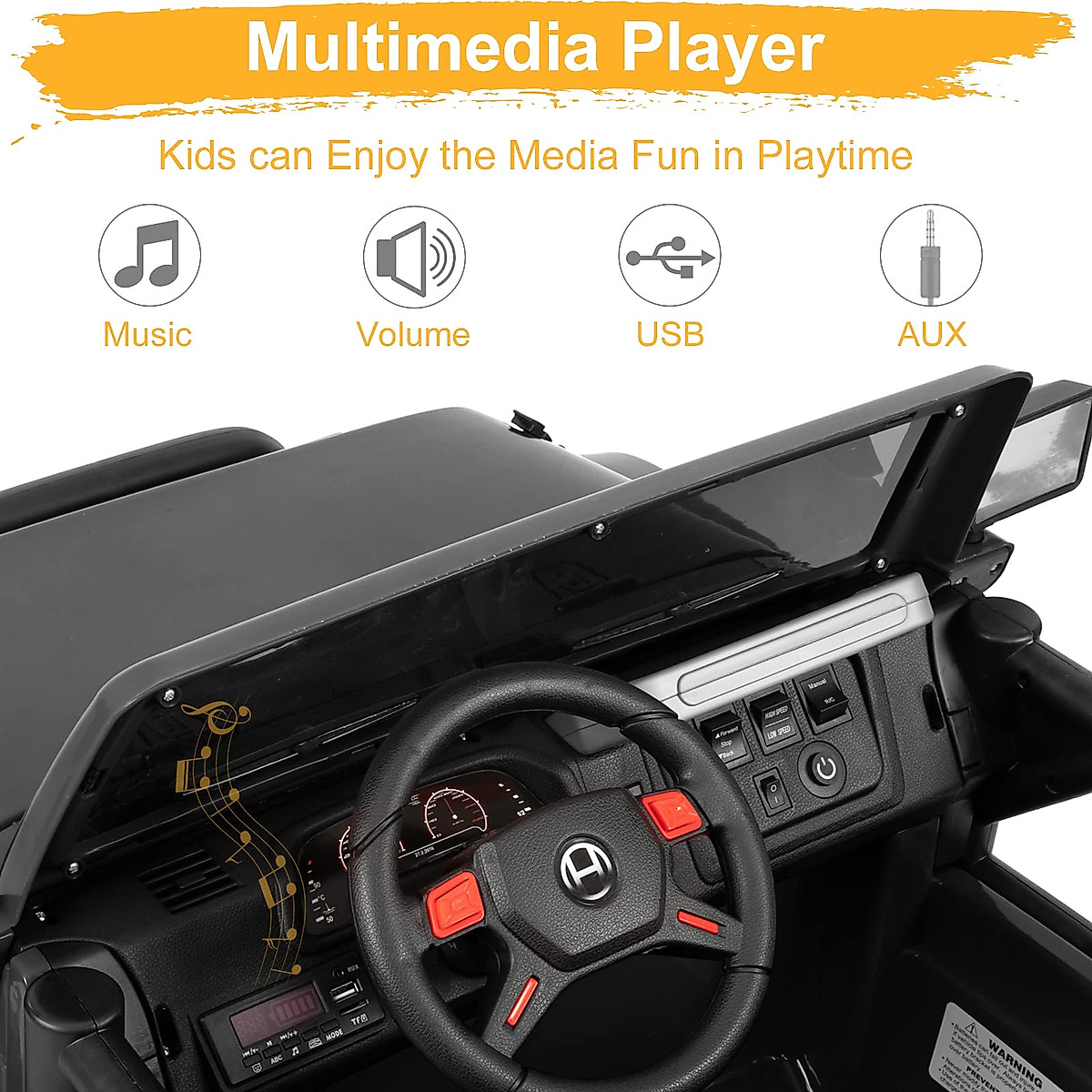 JOYMOR 2 Seat Ride on Truck, 12V Kids Electric Battery Powered Car with Remote Control, Motorized Toddler Vehicles Truck Toy, Adjustable Speeds, MP3 Player, LED, Horn (Two seat, Black)