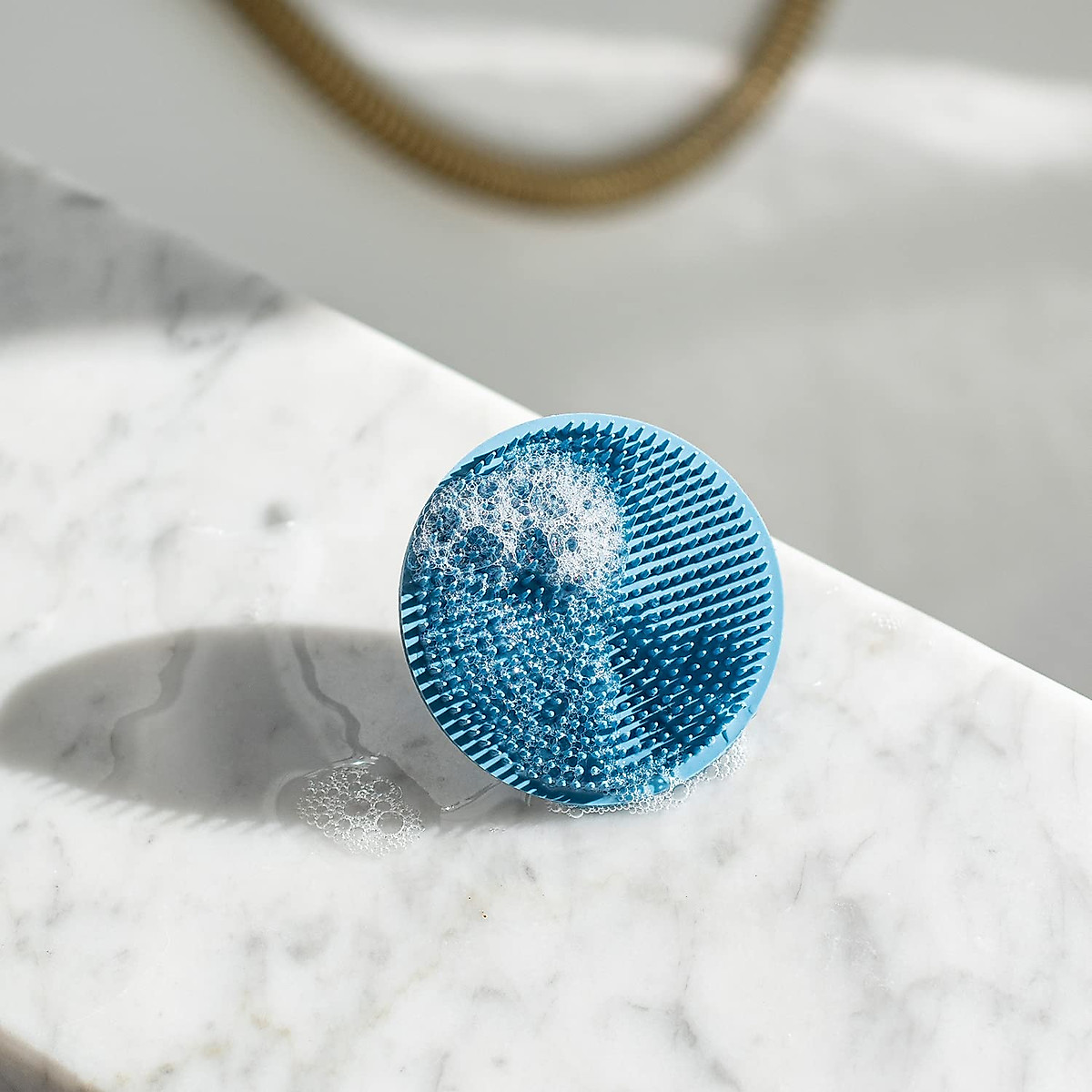 Boie USA Face Scrubber - Handheld Facial Tool, Deep Cleansing Exfoliating Facial Brush. Fights Acne with Gentle, Silicone-Like Bristles, Long Lasting, & Hypoallergenic (Blue)