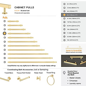 QOGRISUN 2-Pack Solid Brass Cabinet Handles, Gold Square T Bar Cabinet Pulls, 5 Inch Hole Center for Kitchen Dresser Drawer Cupboard, Brushed Brass Finish