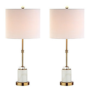 JONATHAN Y JYL5003A-SET2 Set of 2 Table Lamps Harper 27" Marble/Crystal LED Table Lamp Modern Contemporary Bedside Desk Nightstand Lamp for Bedroom Living Room, White/Brass Gold