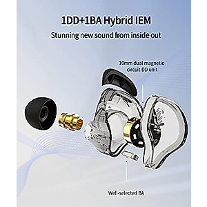 CCZ Melody in Ear Monitor, Dynamic Hybrid Dual Driver in Ear Earphones 1BA+1DD HiFi Wired Headphones Musicians IEM Upgrade Deep Bass Suitable for Bass Vocals Pop Folk ACG (No MIC, Transparent)