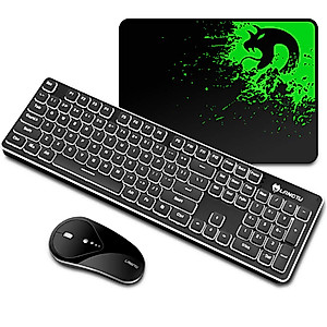 Wireless Gaming Keyboard and Mouse Combo White LED Backlit Ultra-Thin Rechargeable Keyboard and Soundless Mouse with Ergonomic Waterproof Dustproof Lage Mouse Pad for PS4,Xbox One,Desktop,PC