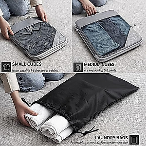 Compression Packing Cubes for Suitcases, VIKASI 6 Set of Travel Luggage Packing Organizers, Suitcase Organizer Bags Set for Expandable Packing Organizers Travel Accessories (Gray)