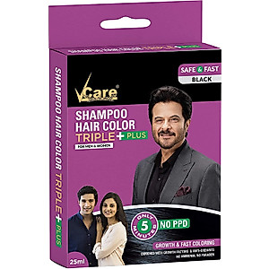 Vcare Pack Of 8 Vcare Shampoo Hair Color Black - 25Ml + Free Vetiver Bath Scrub