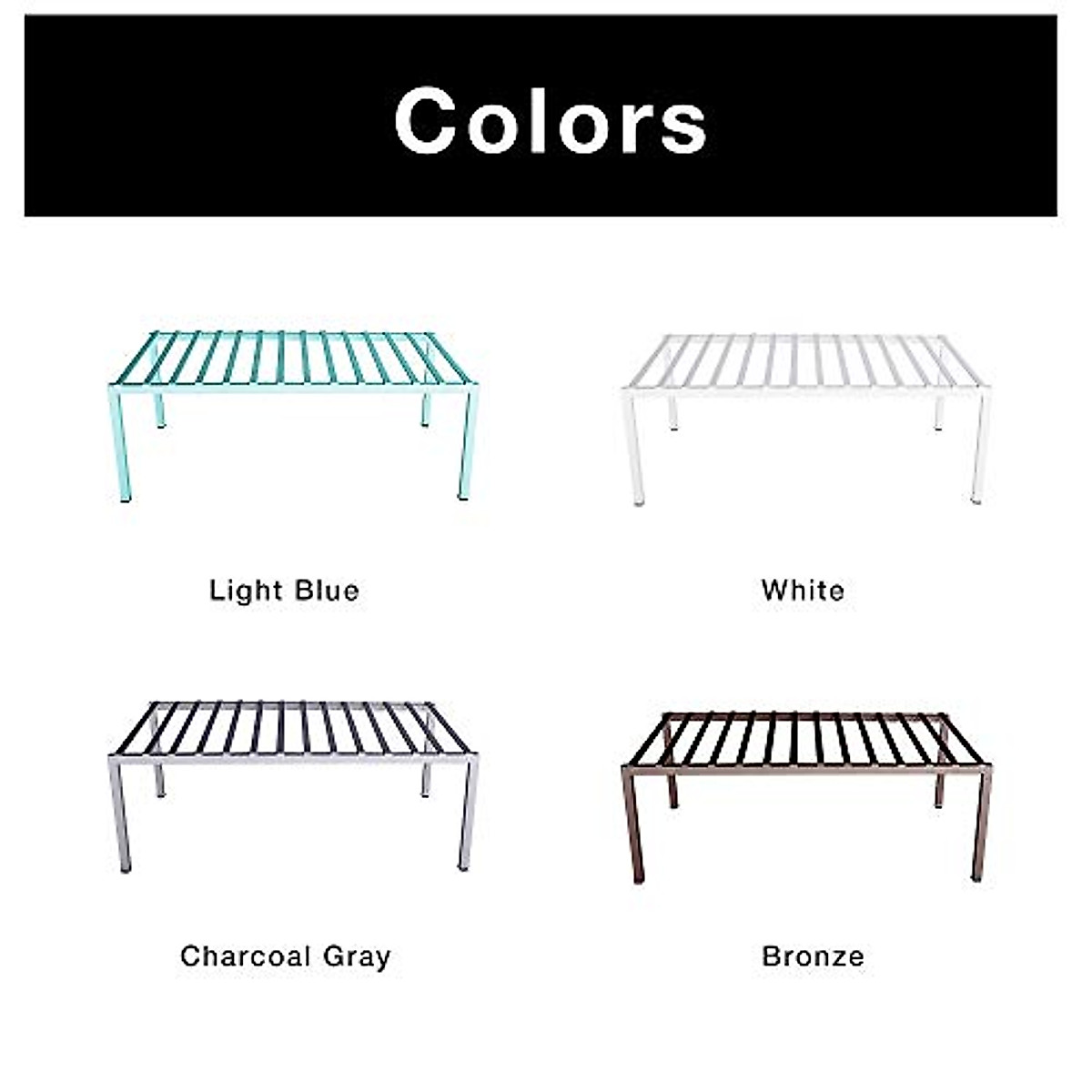 Smart Design Premium Cabinet Storage Shelf - Set of 6 - Large 16 x 8.5 Inch - Steel Metal Frame - Rust Resistant Coating - Counter, Pantry, Shelf Organization - Kitchen - White