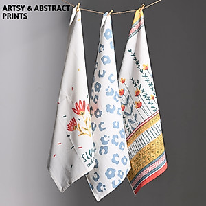 Folkulture Dish Towels and Table Cloth 60 x 84 Inch Long Bundle, Boho Kitchen Towels with Hanging Loop, Modern Decorative Tea Towels, 100% Cotton Premium Table Clothes for 6 Foot Table