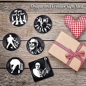 Valdivia Vinyl Record Coasters for Drinks with Record Player Holder, 6 Pcs Retro and Legendary Coasters Set, Funny Coasters for Housewarming Gifts, Music Lovers Gifts, Wedding Registry Gift Ideas