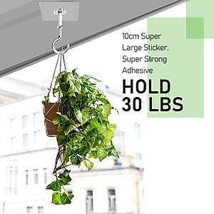 4 Pack Adhesive Ceiling Hooks Large Super Heavy Duty Hooks for Hanging Plants, Lights, Wind Chimes, Lanterns No Drill Strong Outdoor Sticky Ceiling Hanger Drill Free Metal Hook for Ceiling Decoration