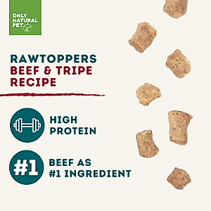 Only Natural Pet Raw Toppers - Freeze Dried Meal Topper, High Protein and Grain Free, Whole Food Nutrition for Dogs, Grass-Fed Beef & Tripe Recipe Flavored - 10 Ounce Bag