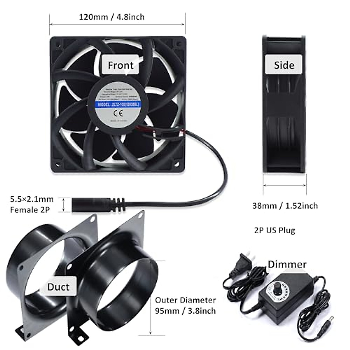 Hose Vary 4" Axial Exhaust Fan, 3000RPM 120mm DC12V Dual Ball Bearings Air Exhaust Fume Smoke Extractor Fan Kit for DIY Soldering, 3D Laser, Paint Booth (4" Duct Adapters, Mesh, Dimmer Included)