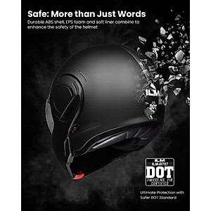 ILM Vintage Full Face Modular Motorcycle Helmet for Adults Men ATV UTV Snowmobile with 180° Reversible Chin Guard DOT Model-B707(Matte Black, L)