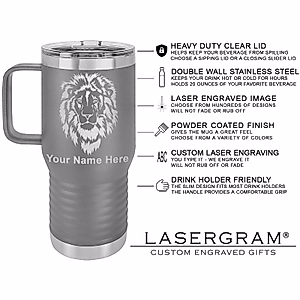 20oz Vacuum Insulated Travel Mug with Handle, Barber Shop Pole, Personalized Engraving Included (Gray)