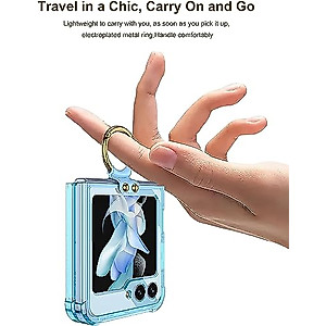 TECHY for Samsung Z Flip 5 Case with Ring Stand, Galaxy Z Flip 5 Clear Airbag Case Built-in High-Transparency Soft Film for Samsung Galaxy Z Flip 5, Clear Blue