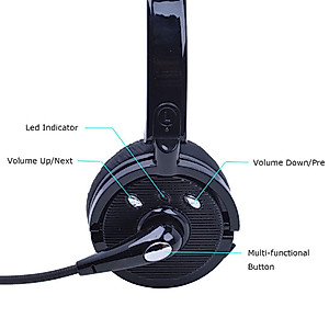 RAOPINGX Trucker Bluetooth Headset Wireless Headset with Mic Over The Head Headset On Ear Car Earphones Office Earpiece for Cell Phone Bluetooth V2.1 Compatible for iOS & Android