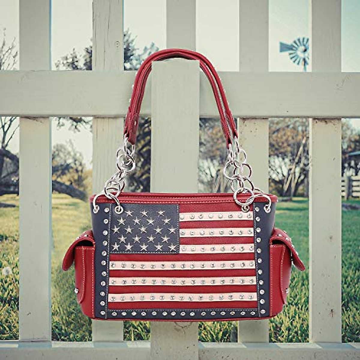 Montana West American Pride Flag Satchel Handbags Patriotic Tote Bags Handgun Concealed Carry Purses for Women US04G-8085RD