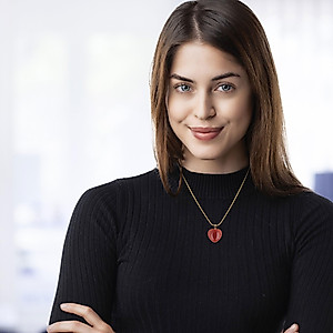 COAI Snake Chain Heart Red Carnelian Stone Pendant Necklace