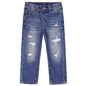 KIDSCOOL SPACE Baby Girl Boy Jeans,Little Kid Elastic Band Inside Ripped Denim Pants,Blue,18-24 Months