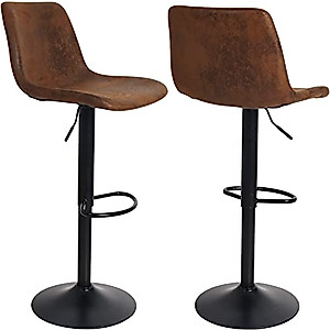 Bar Stools Set of 2 Counter Height | Bulk Continental | Swivel Barstools with Footrest and L Shape Back, Height Adjustable Modern Bar Chairs, Leather - Brown