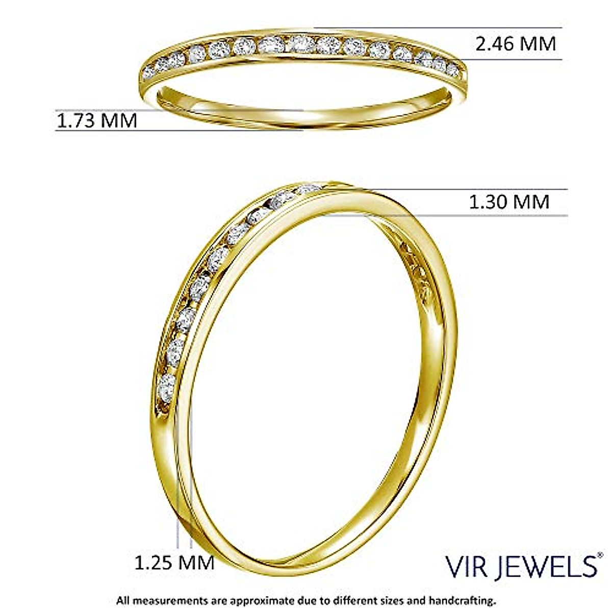 VIR JEWELS 1/5 cttw Diamond Wedding Band for Women, Classic Diamond Wedding Band in 10K Yellow Gold Channel Set, Size 6