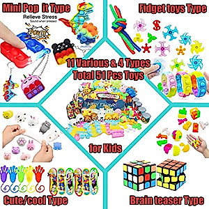 51 PCS Pop Party Favors Toys for Kids,Premium Pop Fidget Toys for All Ages Kids,Assortment Pinata Stuffers,Classroom prizes,Prize Box Toys,Goody Bag Fillers,Carnival Prizes for Boys and Girls 4-10