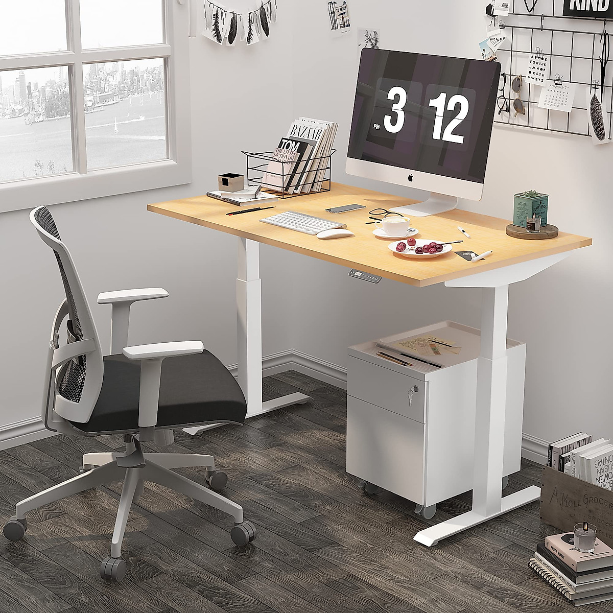 ALFA FURNISHING Advanced 48x30 Inches Standing Desk for Home Office, Dual Motor Electric Adjustable Height Desk, Sit Stand Desk with 4 Pre-Set Memory (48x30, Maple Top + White Frame Dual Motor)