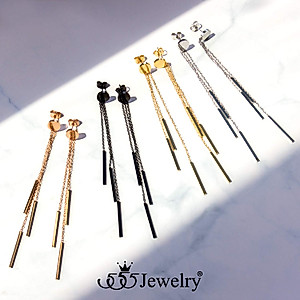 555Jewelry Womens Stainless Steel Chic Stylish Triple Bar Tassel Long Chain Drop Dangle Dangling Earring Pair Classic Fashion Accessory Jewelry Post Nut Earrings, Black