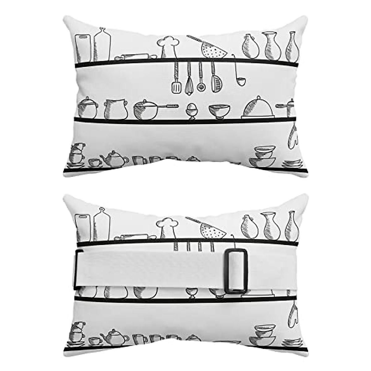 Recliner Head Pillow Ledge Loungers Chair Pillows with Insert Minimalism Pots and Pans on The Shelf Lumbar Pillow with Adjustable Strap Outside Patio Decorative Garden Cushion for Bench Couch, 2 PCS