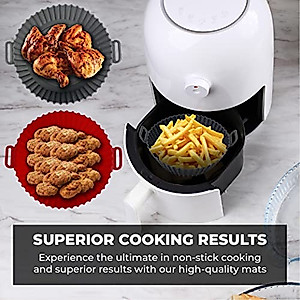 Air Fryer Silicone Liners Set of 2 Air Fryer Liners Pot Reusable Silicone Liners for Cooking, Baking, Oven Safe Replacement of Flammable Parchment Liner paper Grey+Red (Top 8 in, Bottom 6.8in)
