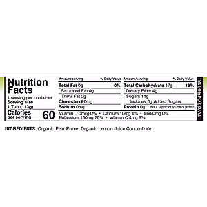 Yummy Organics Baby Food - Organic Fruit and Vegetable Puree, Non-GMO, Gluten-Free, No Added Sugar or Salt, Resealable and Reusable BPA-Free Cups, Pears, 12 Pack