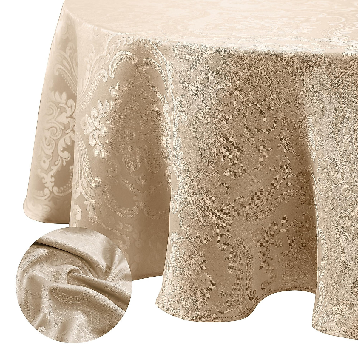 Elrene Home Fashions Caiden Elegance Damask Waterproof, Stain & Wrinkle Resistant Fabric Tablecloth, 60" x 84" Oval, Taupe