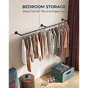 OROPY Clothes Rack, 65.7" Industrial Pipe Clothing Rack 2 Pack for Clothes, Wall Mounted Heavy Duty Space Saving Garment Rack for Closet Storage, Black, 3 Base