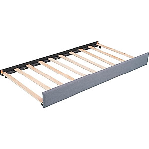 CITYLIGHT Upholstered L-Shaped 2 Twin Beds with Trundle and Storage Drawer, Wood Linen Corner Bed for Kids Girls Boys Teens Bedroom, Grey